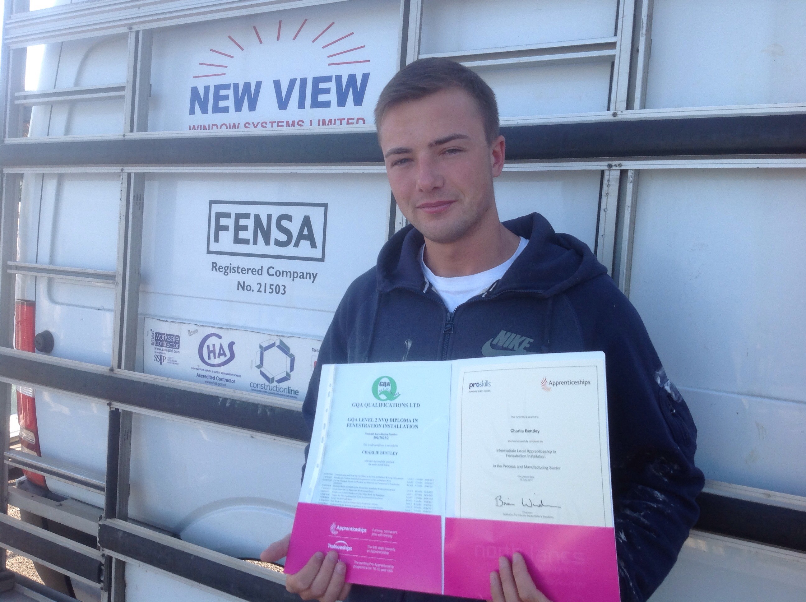 Fenestration Apprenticeship success for Charlie Bentley with NLTG